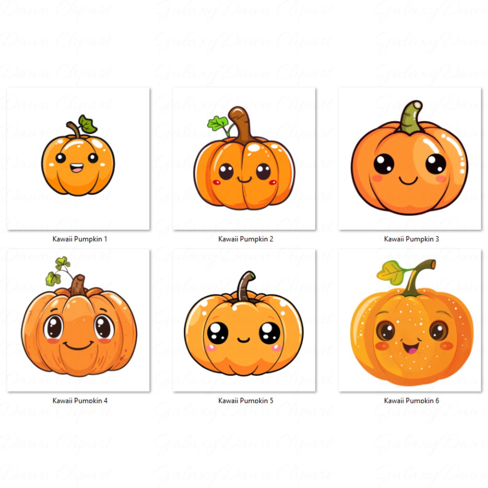 Kawaii Pumpkin Clipart, Cute Cartoon Fall Autumn PNG, Halloween ...