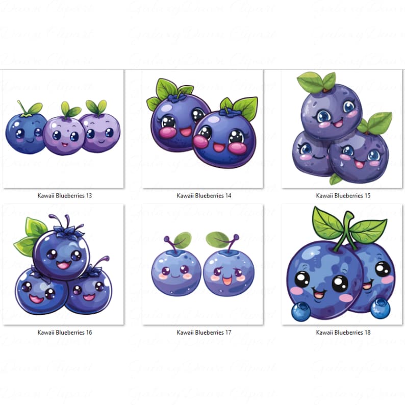 Kawaii Blueberries Clipart, Cute Cartoon Blueberry PNG, Summer Fruit ...