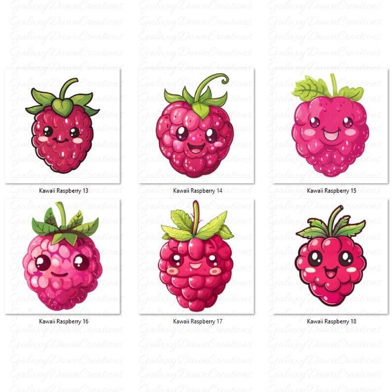 Kawaii Raspberry Clipart: PNG Graphics Set, 30 Images, Digital Download ...
