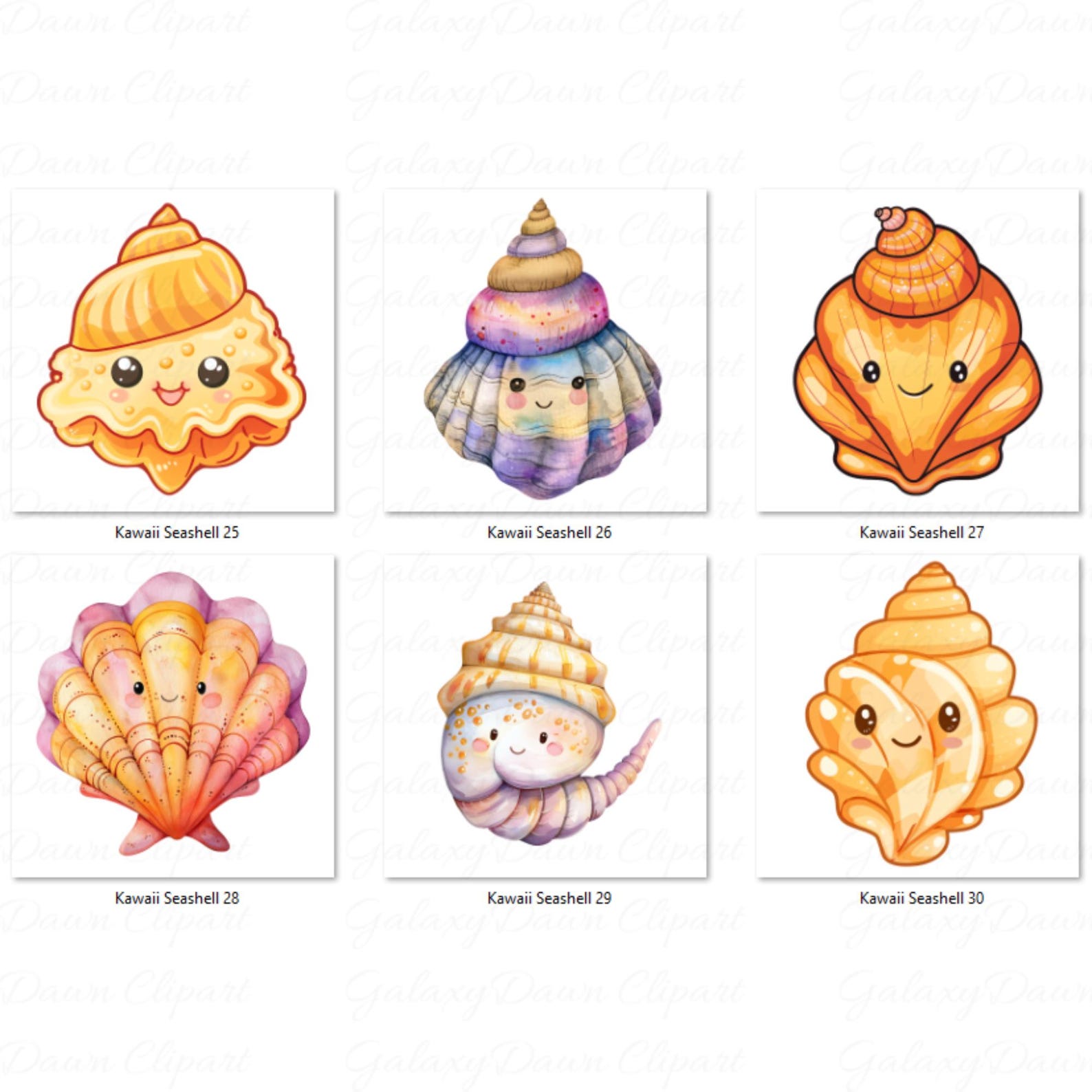 Kawaii Seashell Clipart, Cute Cartoon Sea Shell Faces PNG, Happy ...