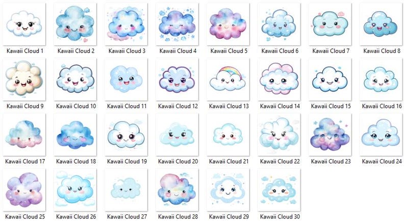 Kawaii Cloud Clipart, Cute Cartoon Weather PNG, Happy Smiling Celestial ...