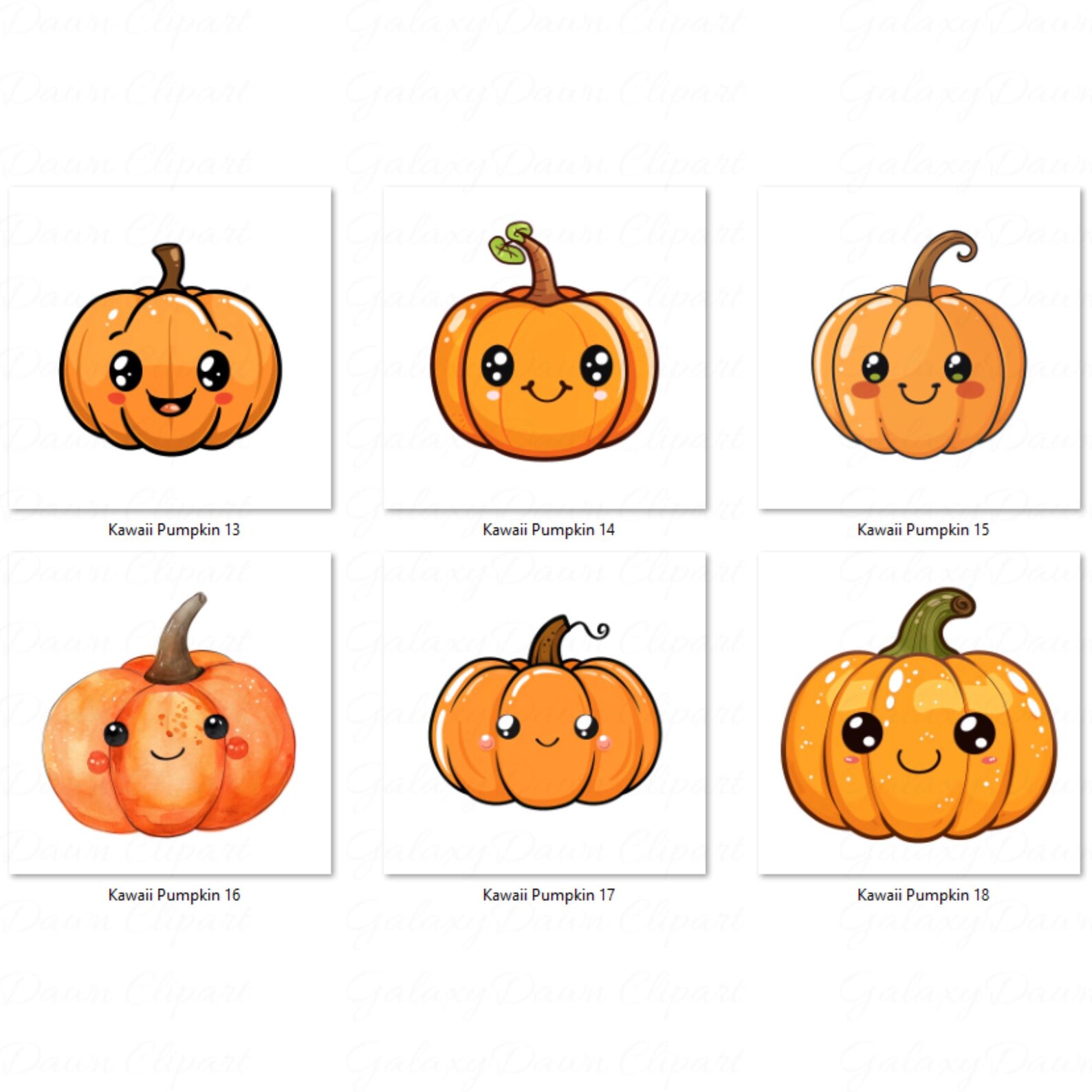 Kawaii Pumpkin Clipart, Cute Cartoon Fall Autumn PNG, Halloween ...