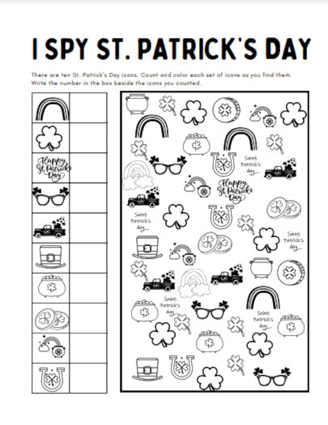 St. Patrick's Day I Spy Printable - Etsy Australia