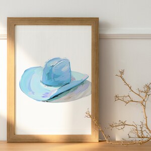 Light Blue Cowgirl Hat, Oil Painting, Western Wall Art, Preppy Decor ...