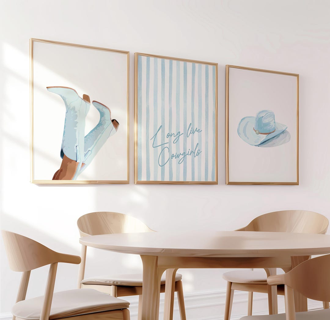 Light Blue Print Set 3, Digital Download, Light Blue Gallery, Set of 3 ...