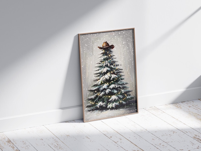 Western Christmas Tree Print, Fun Wall Art, Christmas Decor, Cowboy Hat ...