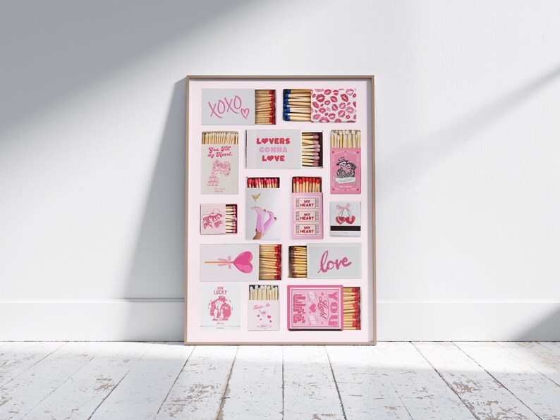 Valentines Print Gallery, Pink Wall Art, Retro Valentine's Day, Cute ...