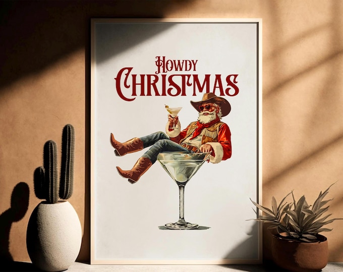 Western Santa Print, Fun Wall Art, Christmas Decor, Cowboy Santa ...
