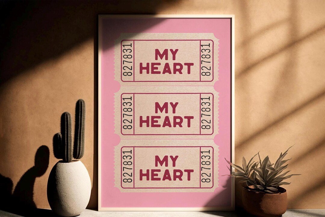 My Heart Ticket Poster, Digital Download, Valentines Print, Pink ...