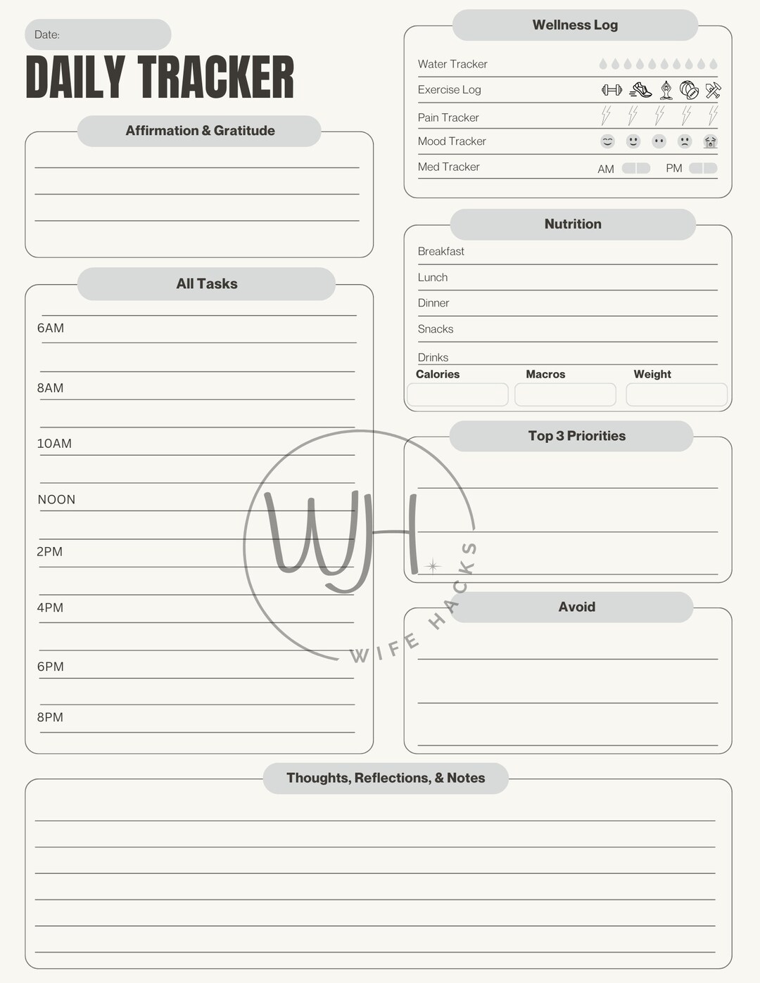 Digital Printable Daily Tracker - Etsy
