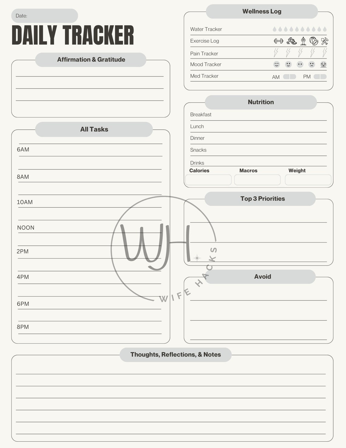 Digital Printable Daily Tracker - Etsy