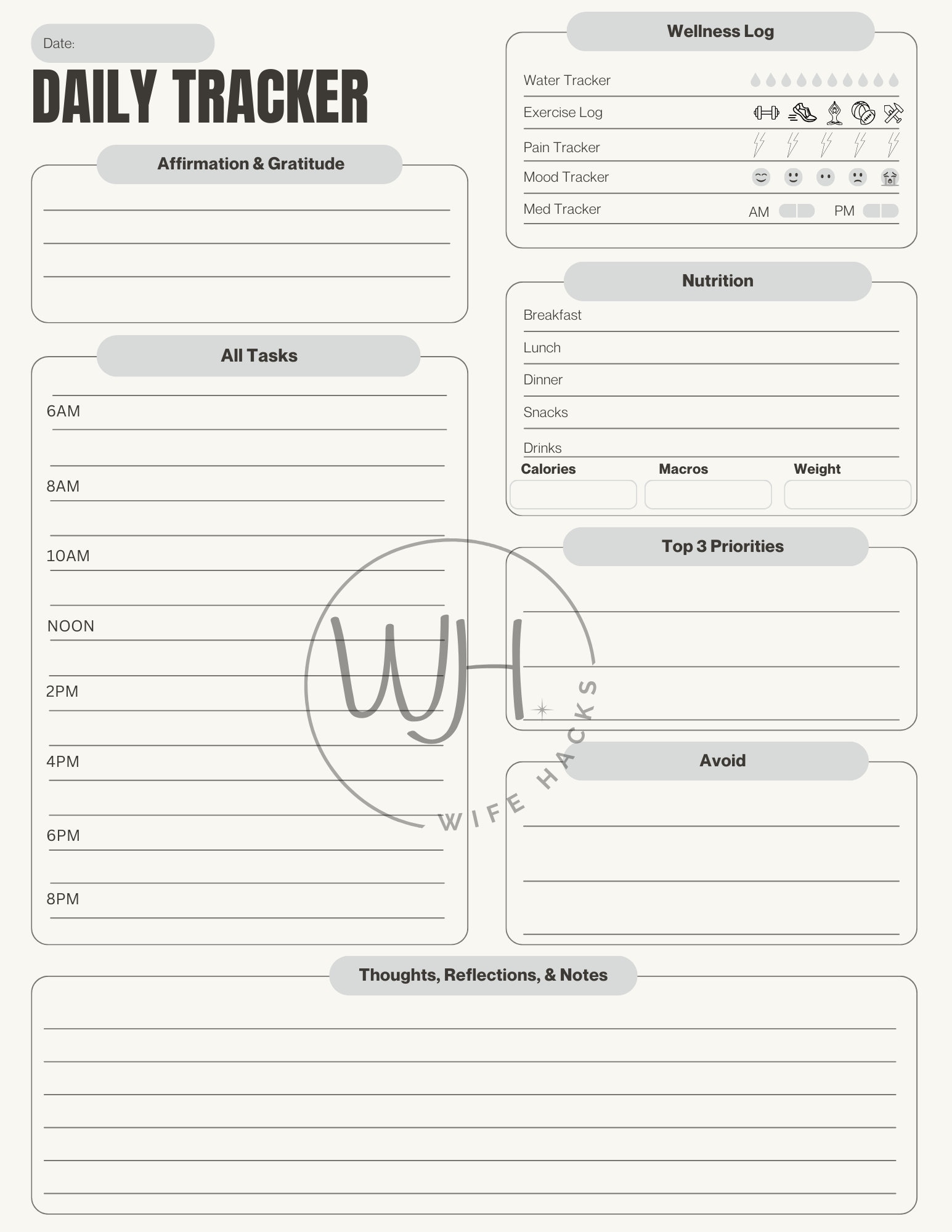 Digital Printable Daily Tracker - Etsy