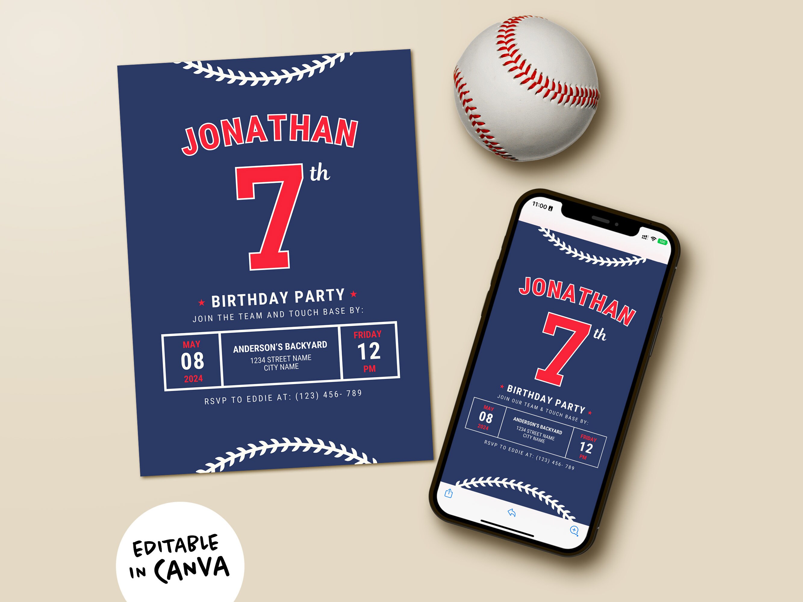 Editable Baseball Birthday Invitation, Boys Baseball Birthday ...