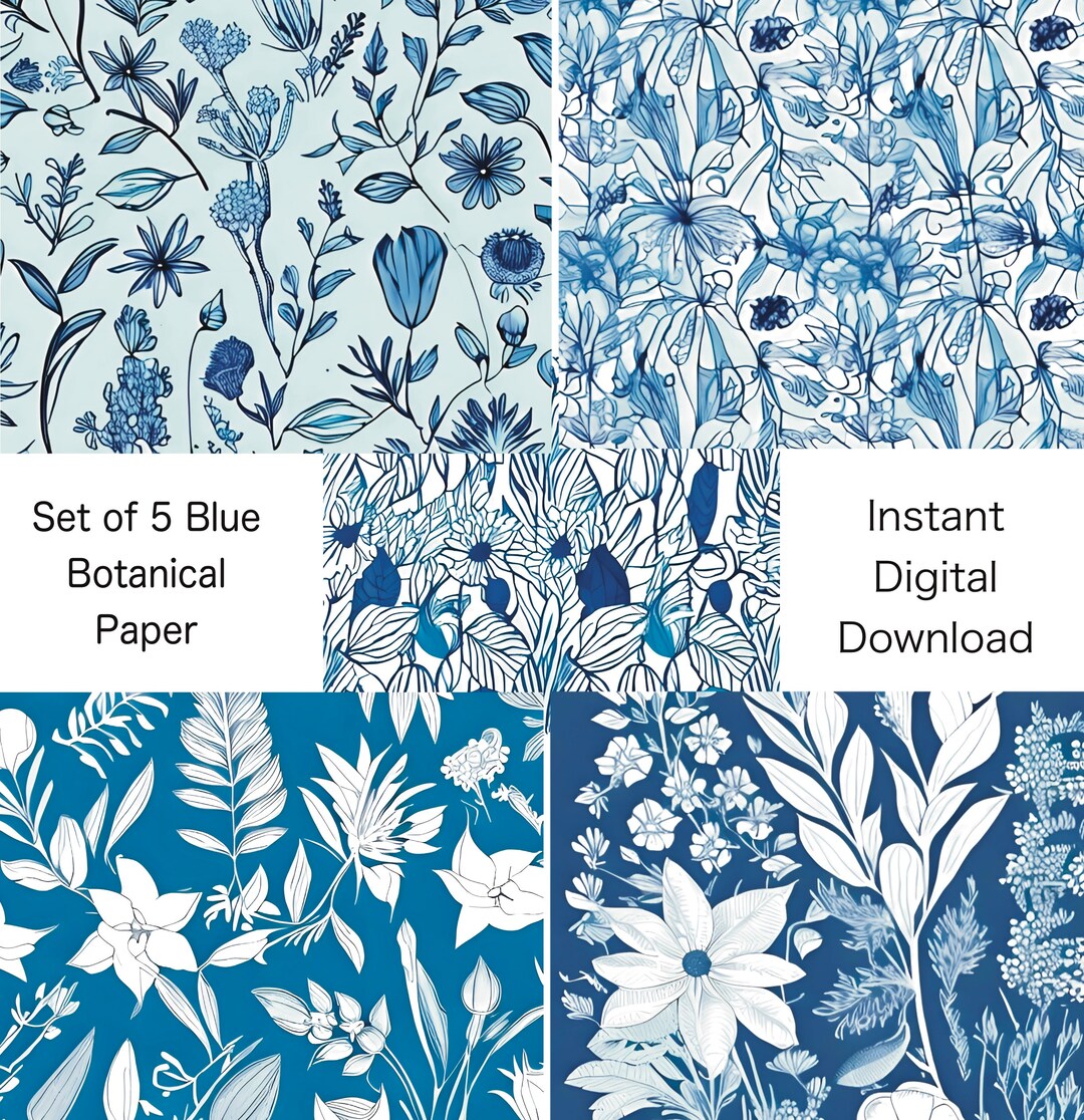 Blue Botanicals Printable Paper Design - Etsy