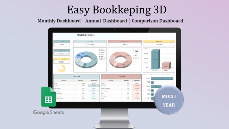 2024 Easy Bookkeping | Small Business Bookkeeping | Income Expense ...