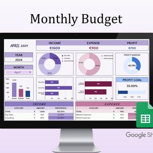 2024 Monthly Budget Spreadsheet Budget Template Financial Planner ...