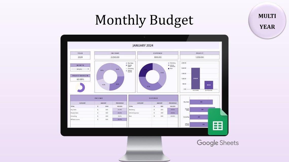 2024 Monthly Budget Spreadsheet Budget Template Financial Planner ...