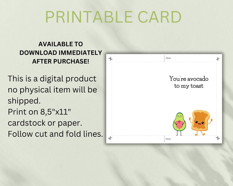 You're Avocado to My Toast, Printable Greeting Card, Print at Home - Etsy
