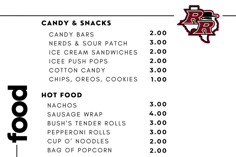 Concessions Stand Menu Template Printable Digital Download - Etsy