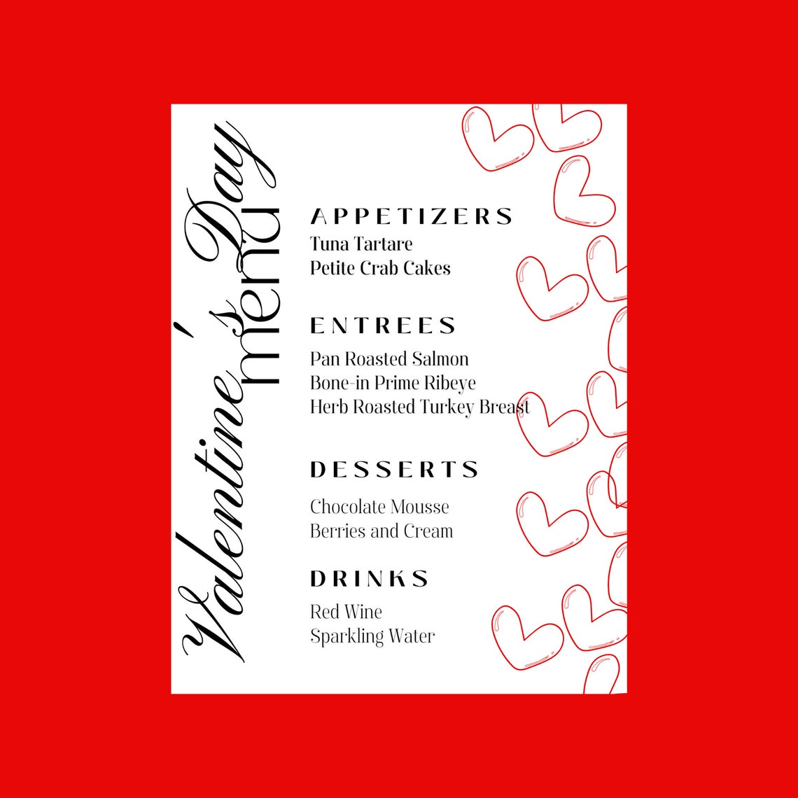 Valentines Menu Editable Template, Galentines,valentine's Day ...
