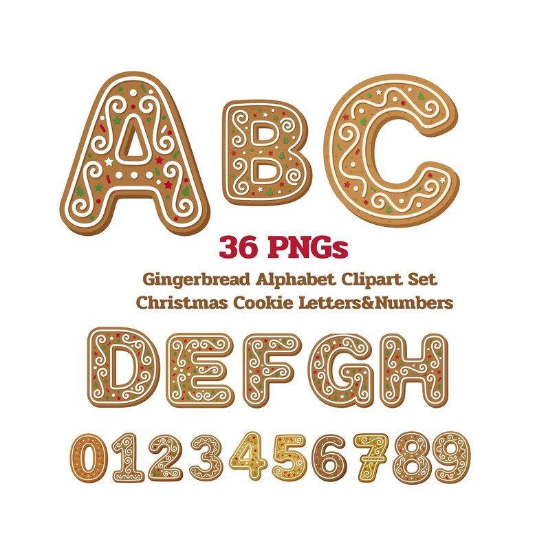 Gingerbread Alphabet Clipart Set • Christmas Cookie Letters & Numbers ...