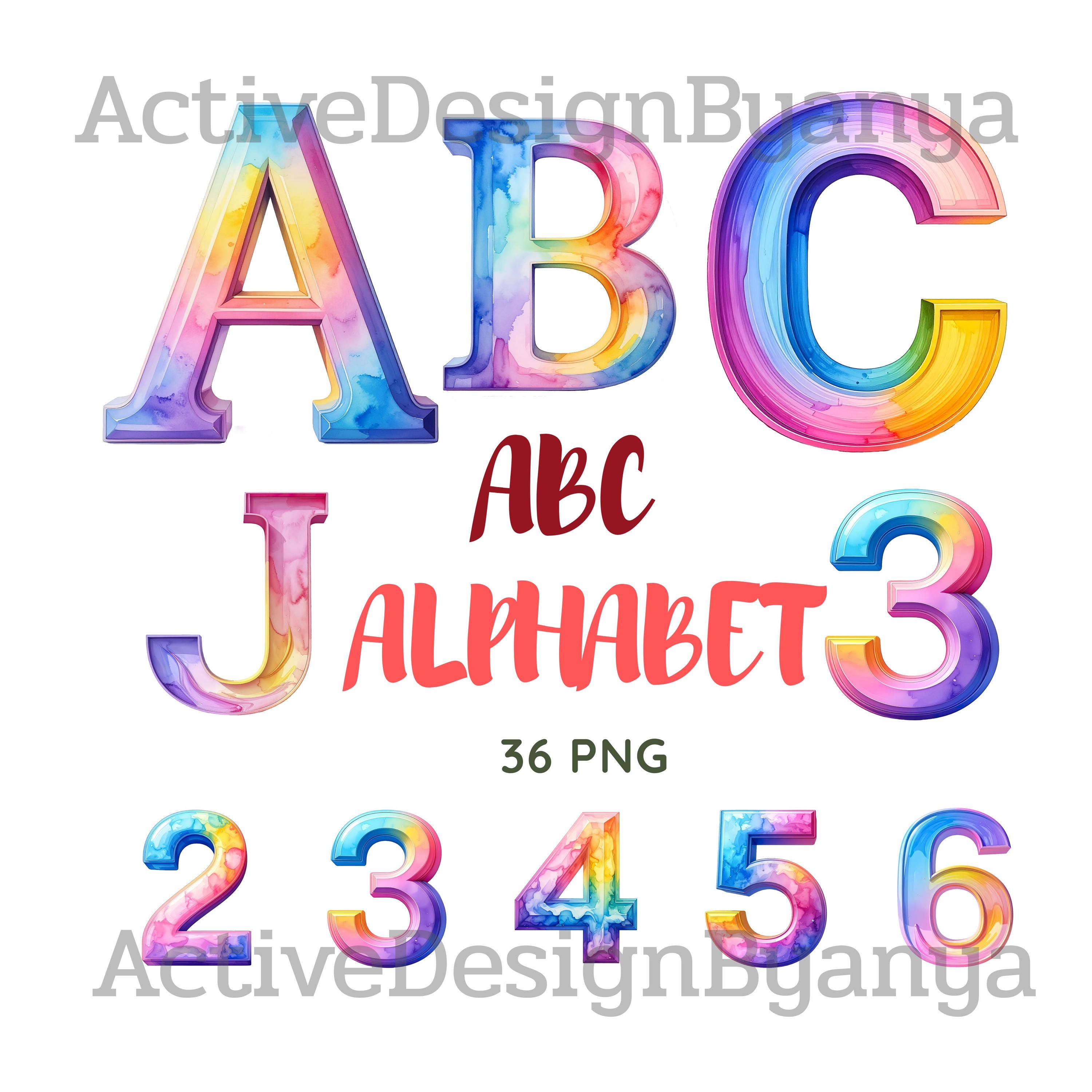 Watercolor Rainbow Alphabet & Numbers PNG, Colorful Hand-painted ...