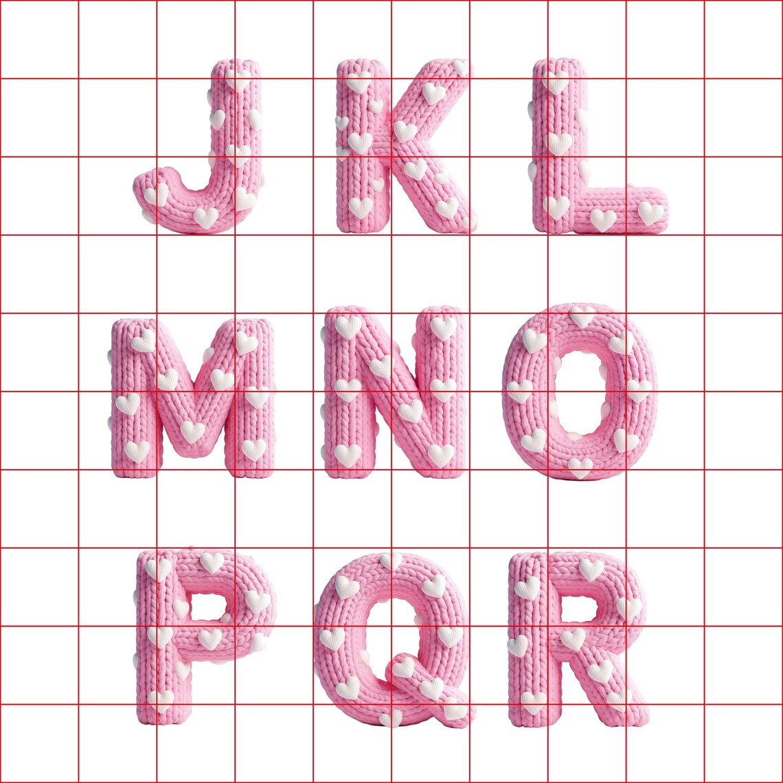 Pink Heart Alphabet • Knitted Chunky Letters & Numbers PNG, Alphabet ...
