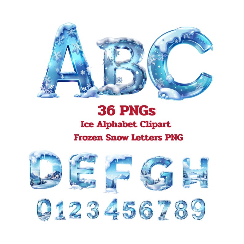 Ice Alphabet Clipart • Frozen Snow Letters PNG • Winter Icy Font Set ...