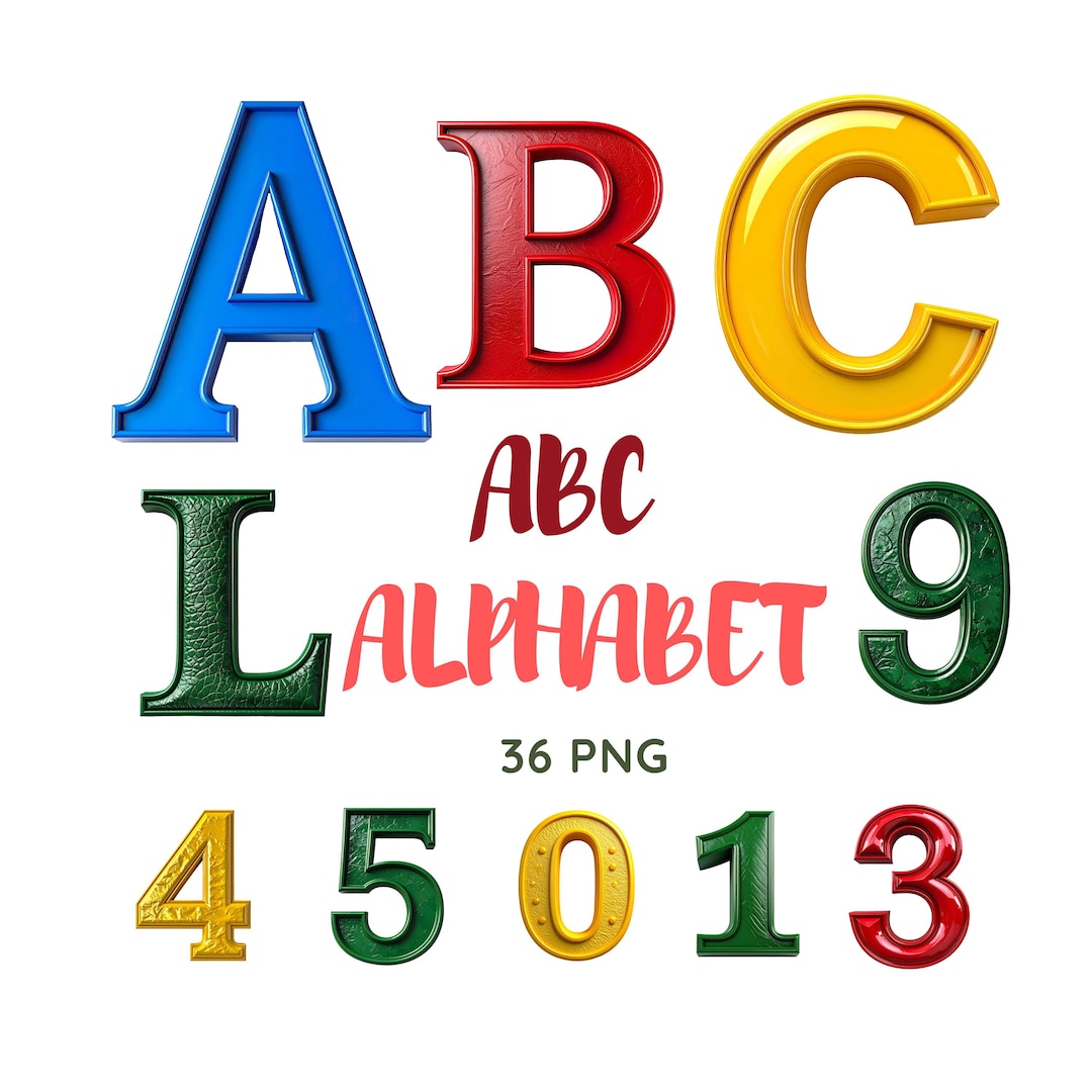Colorful Alphabet and Numbers Clipart: PNG Digital Font (digital Download) - Etsy