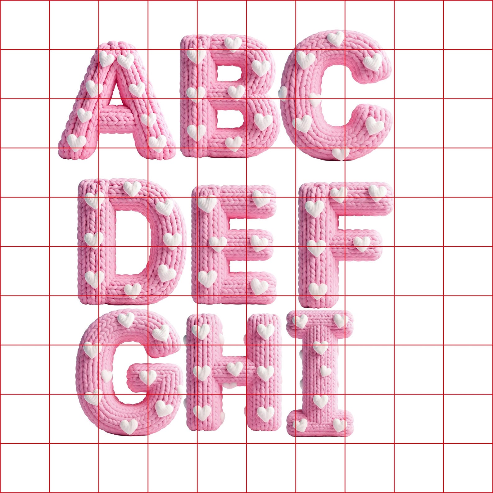 Pink Heart Alphabet • Knitted Chunky Letters & Numbers PNG, Alphabet ...