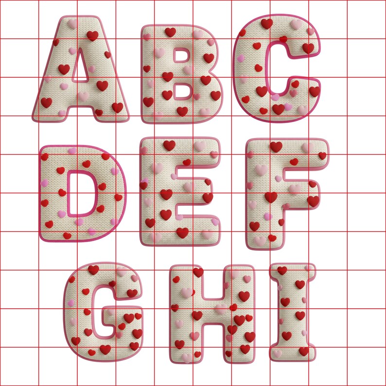 Pink Heart Alphabet PNG, Cute Valentine Letters & Numbers, Knitted ...