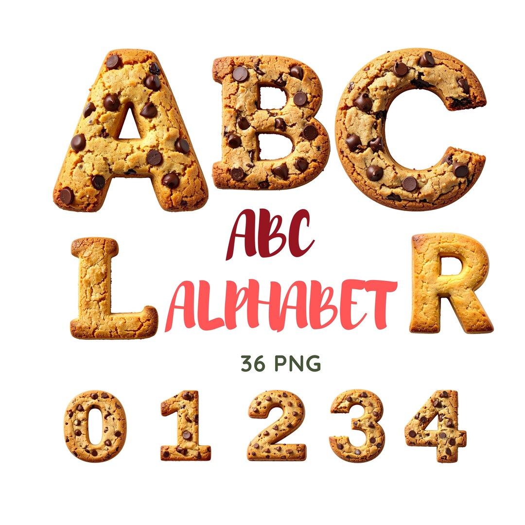 Cookie Alphabet & Numbers PNG | Chocolate Chip Letters Clipart | Sweet ...
