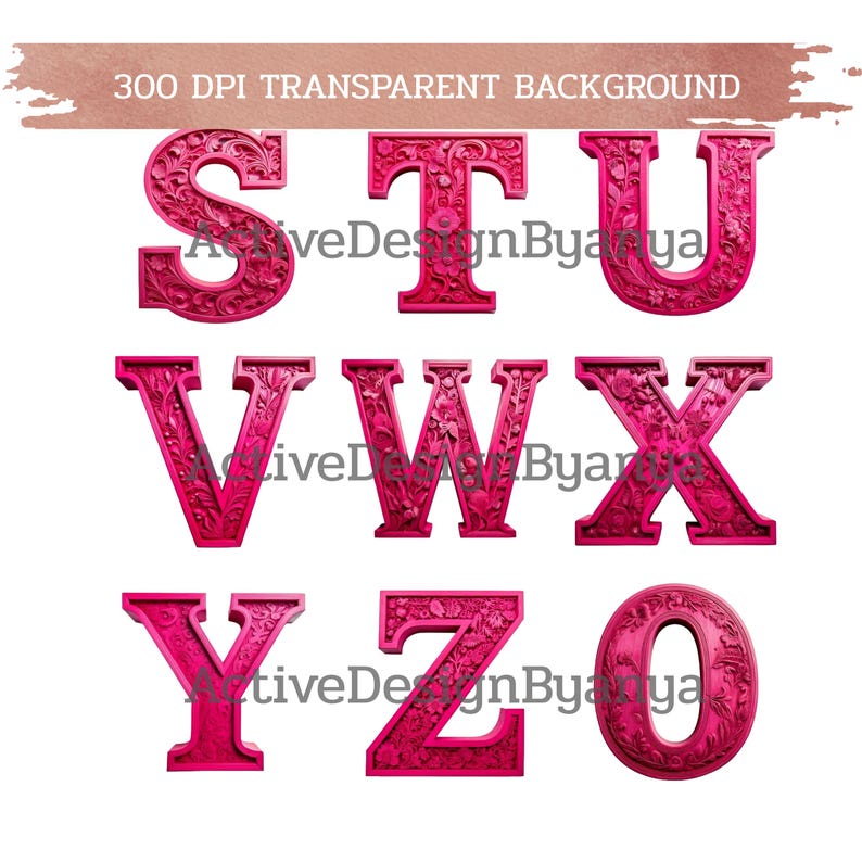 Pink Floral Alphabet & Numbers PNG Clipart: Elegant Font (digital ...