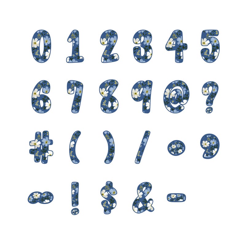 Blue Floral Alphabet PNG Bundle, Vintage Wildflower Monogram Letters ...