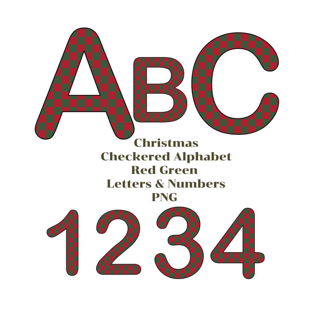 Christmas Checkered Alphabet • Red Green Letters & Numbers PNG • Holiday Plaid Font Clipart Set ...