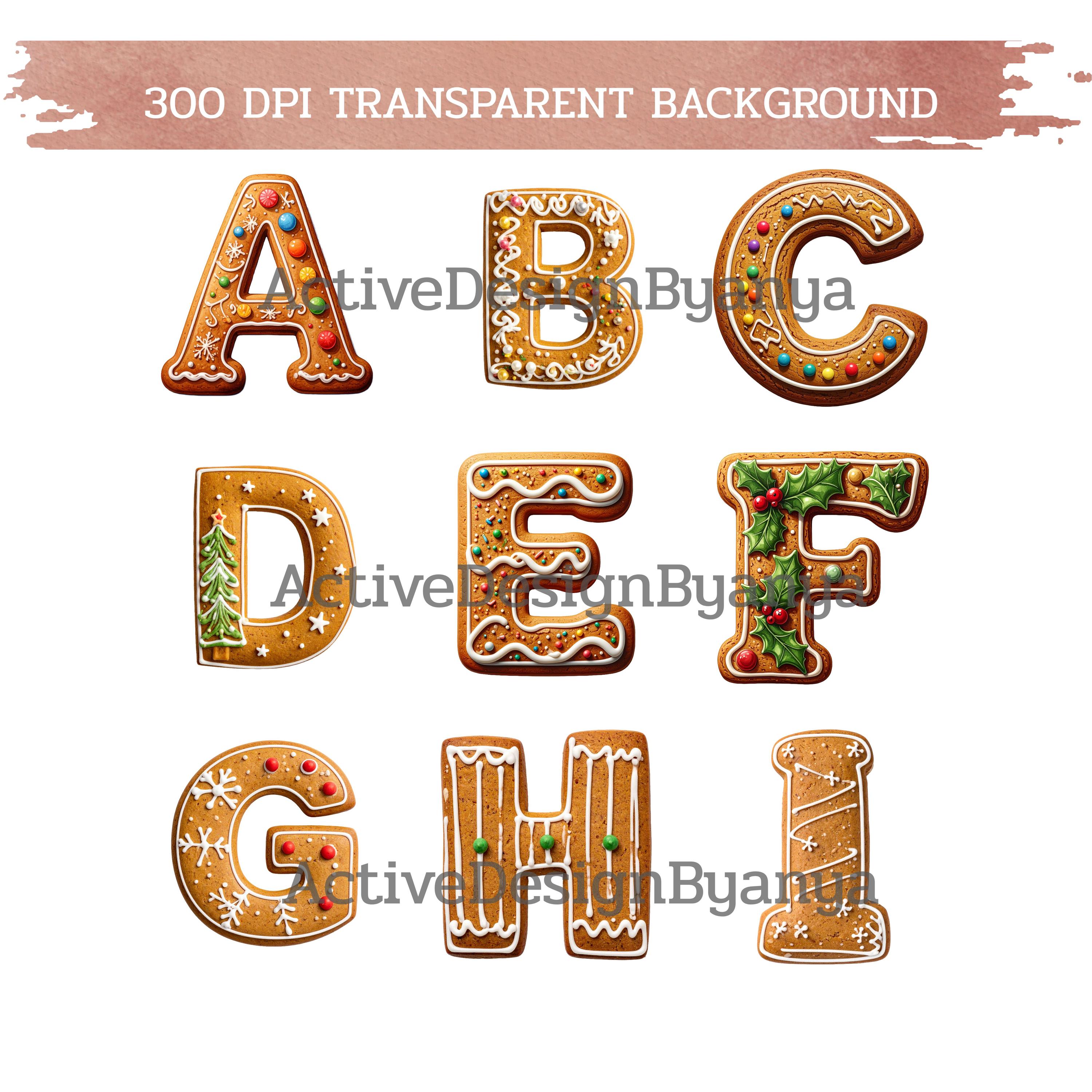 Gingerbread Alphabet & Numbers PNG: Christmas Cookie Clipart (digital ...