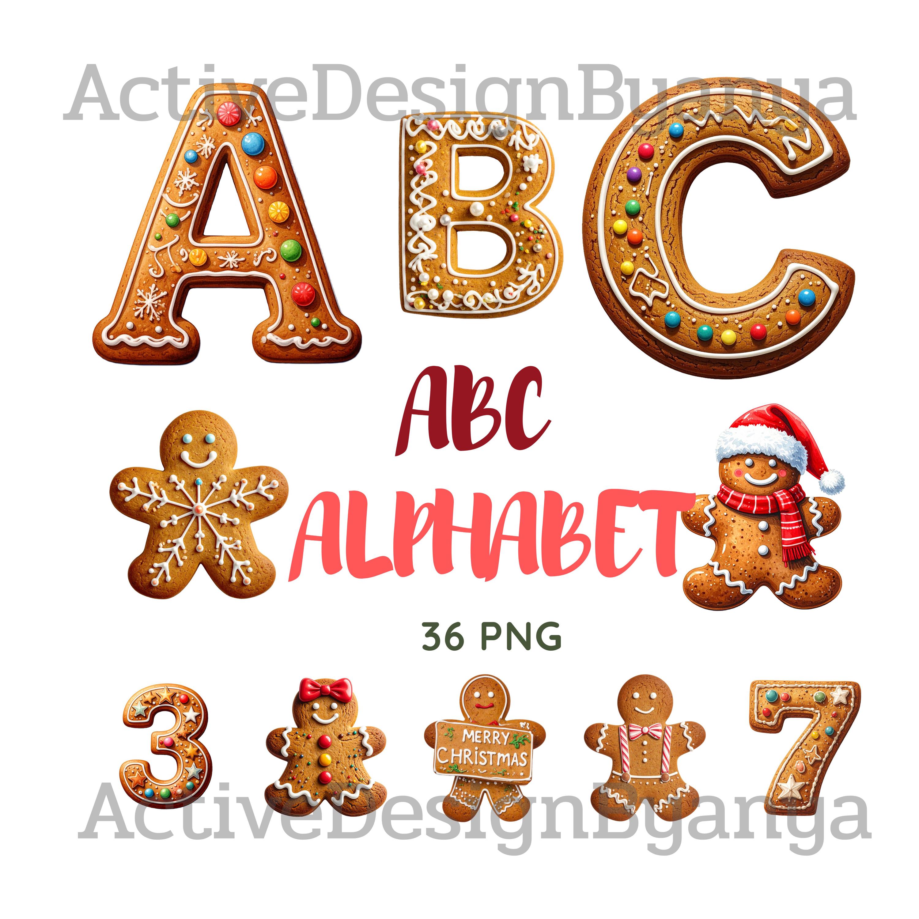 Gingerbread Alphabet & Numbers PNG: Christmas Cookie Clipart (digital ...