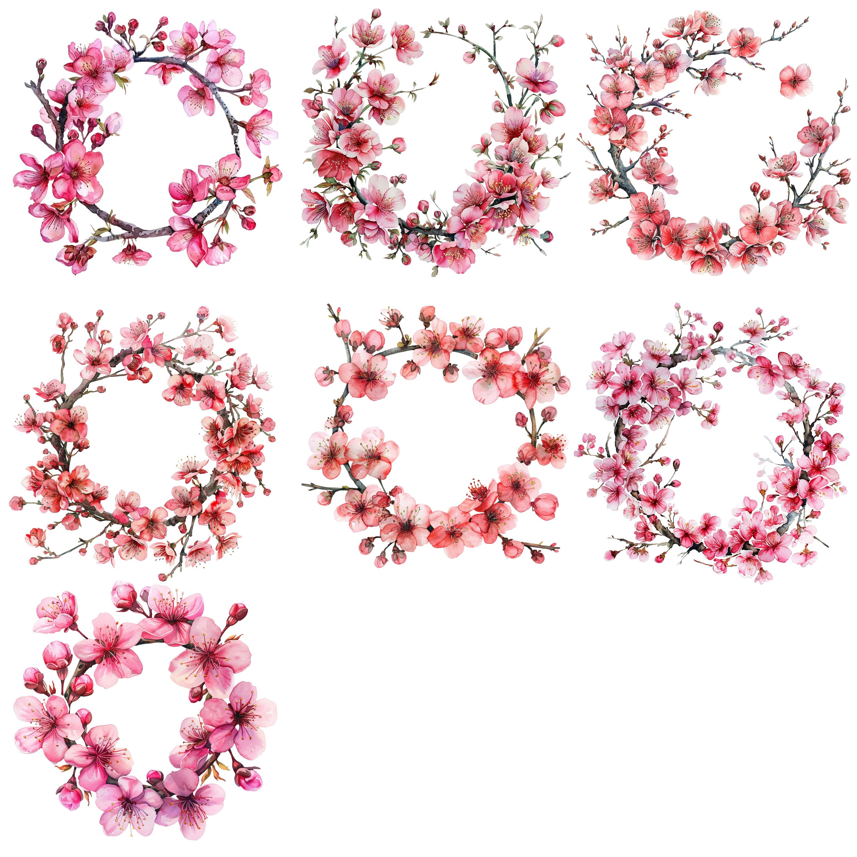 Watercolor Cherry Blossoms Clipart, Sakura Clipart, Floral Wreaths ...