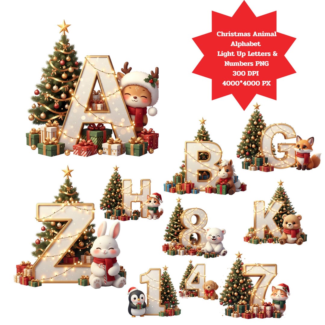 Christmas Animal Alphabet • Light up Letters & Numbers PNG, Alphabet ...