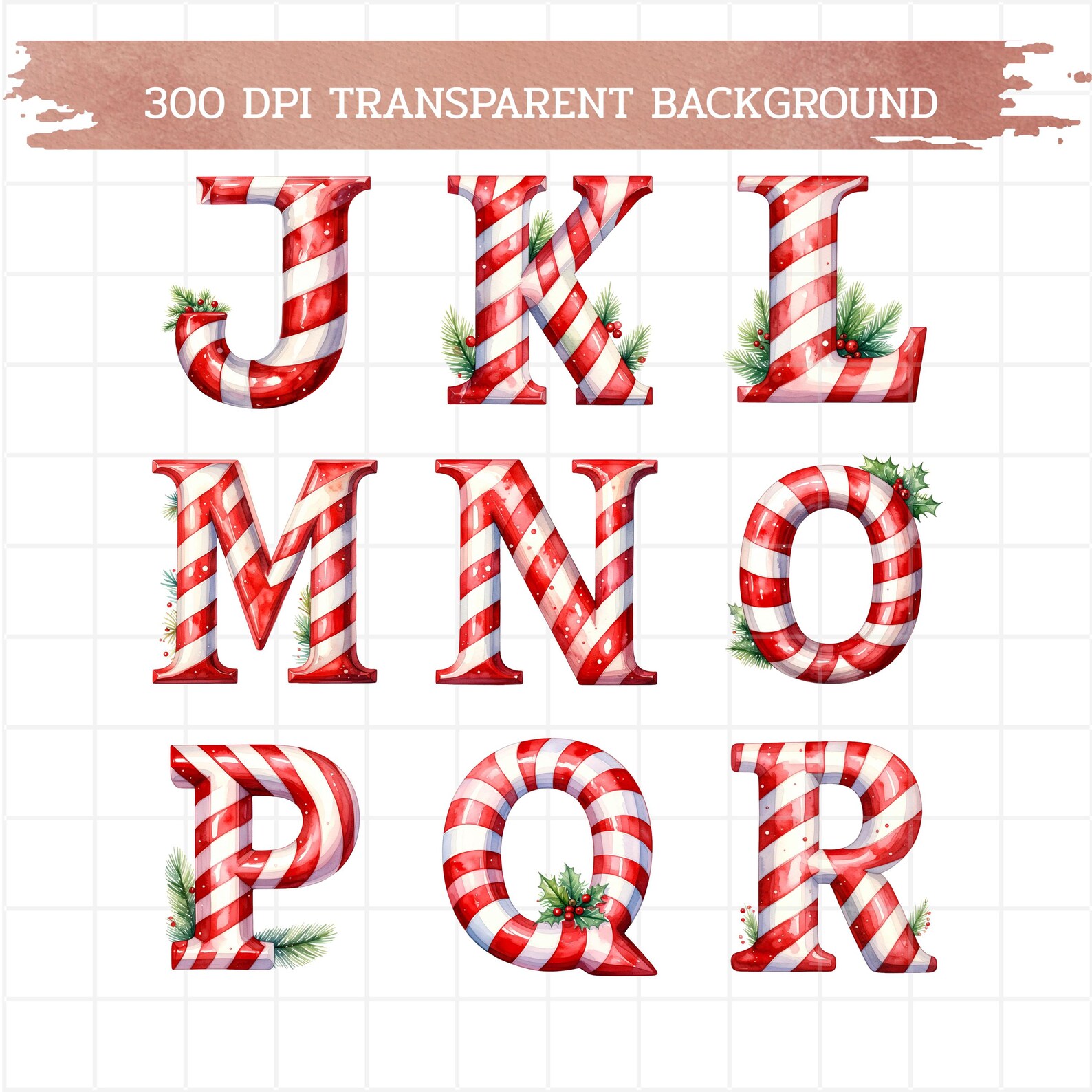 Candy Cane Christmas Alphabet: Red Stripe PNG Clipart (digital Download ...
