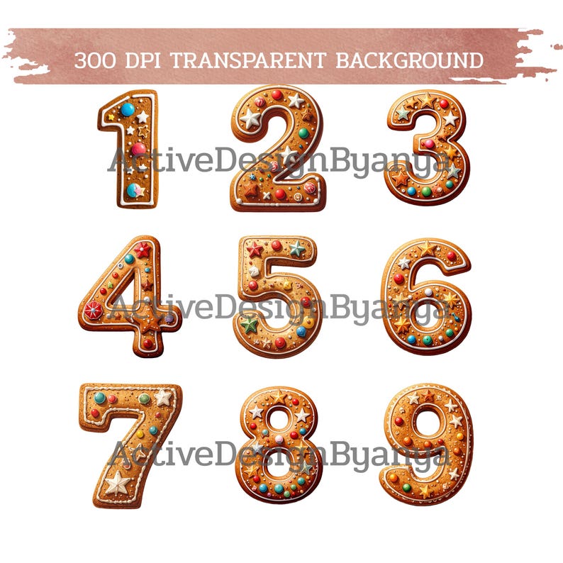 Gingerbread Alphabet & Numbers PNG: Christmas Cookie Clipart (digital ...