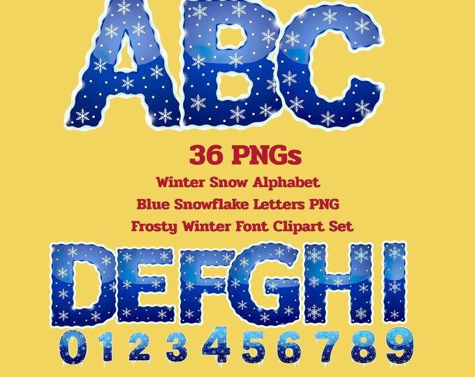 Snowflake Frost Alphabet PNG | Icy Blue Letters A–Z | Watercolor Winter ...
