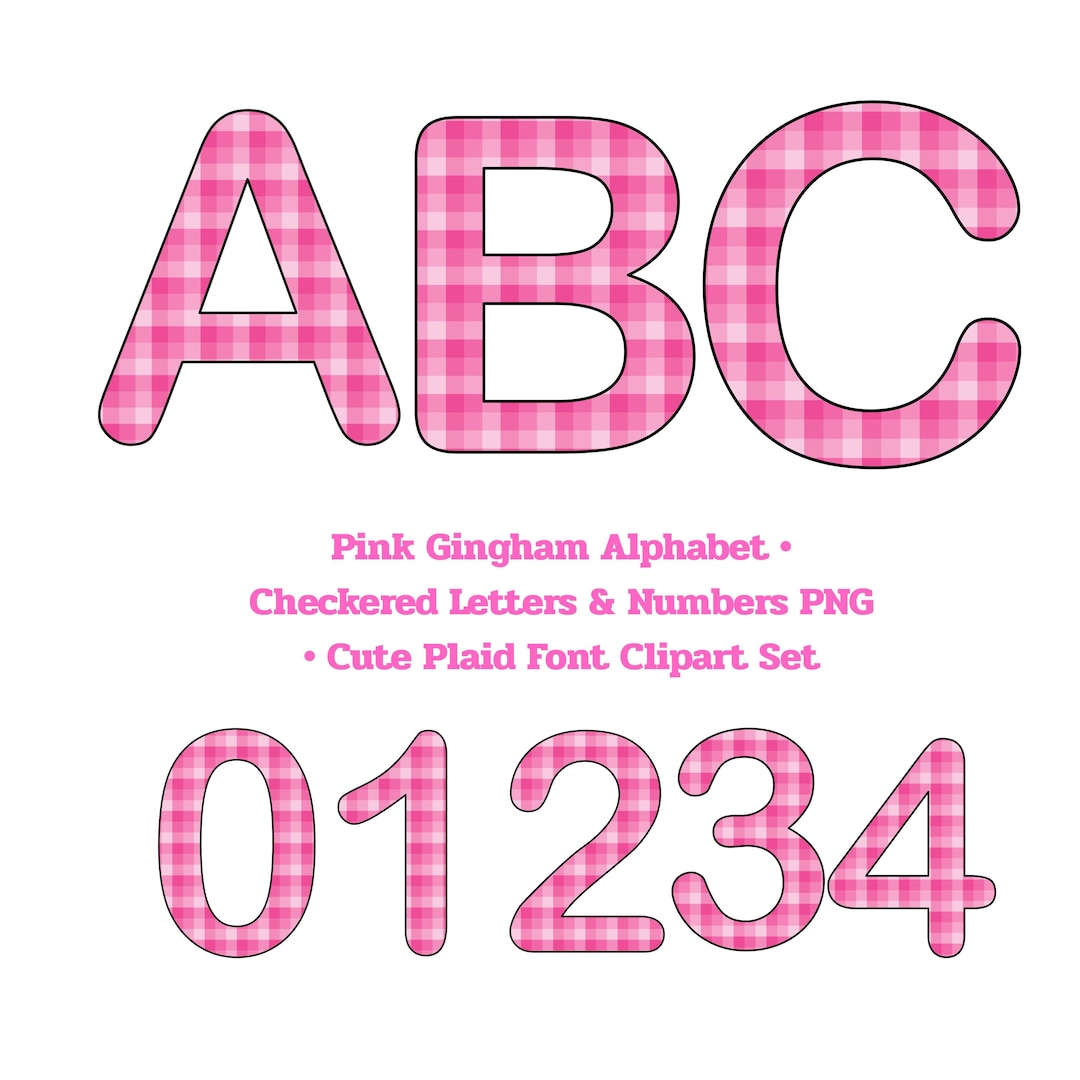 Pink Gingham Alphabet • Checkered Letters & Numbers PNG • Cute Plaid ...