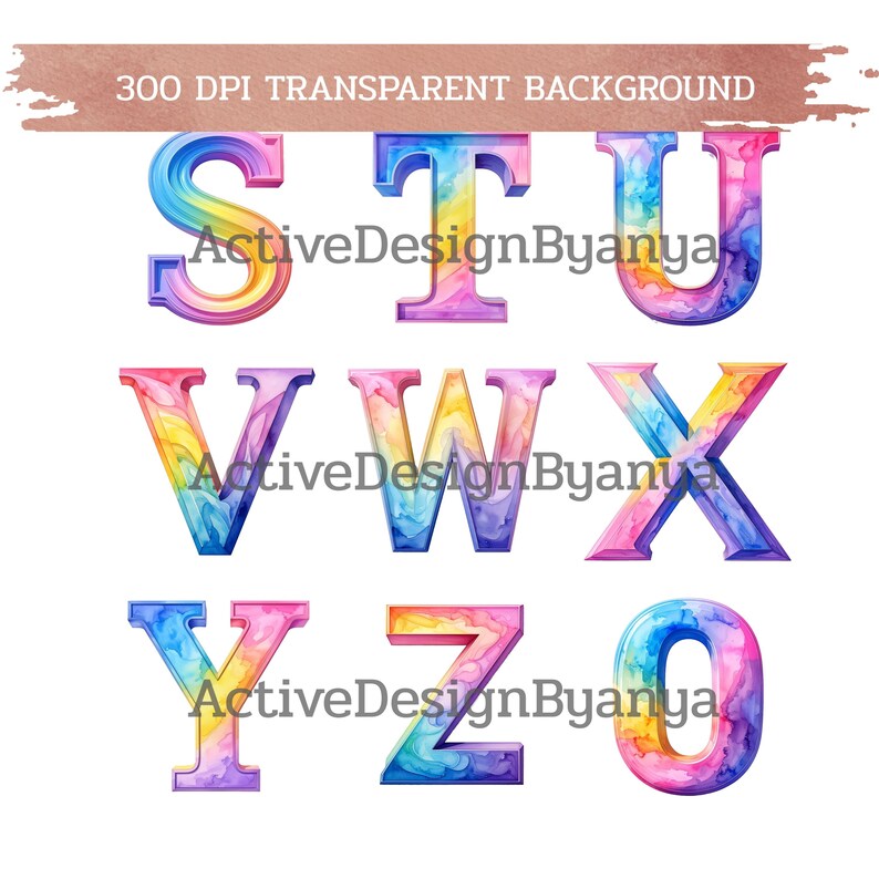 Watercolor Rainbow Alphabet & Numbers PNG, Colorful Hand-painted ...