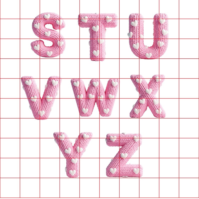 Pink Heart Alphabet • Knitted Chunky Letters & Numbers PNG, Alphabet ...