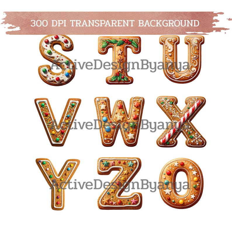Gingerbread Alphabet & Numbers PNG: Christmas Cookie Clipart (digital ...