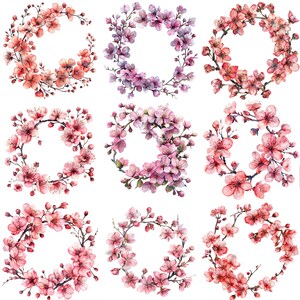 Watercolor Cherry Blossoms Clipart, Sakura Clipart, Floral Wreaths ...