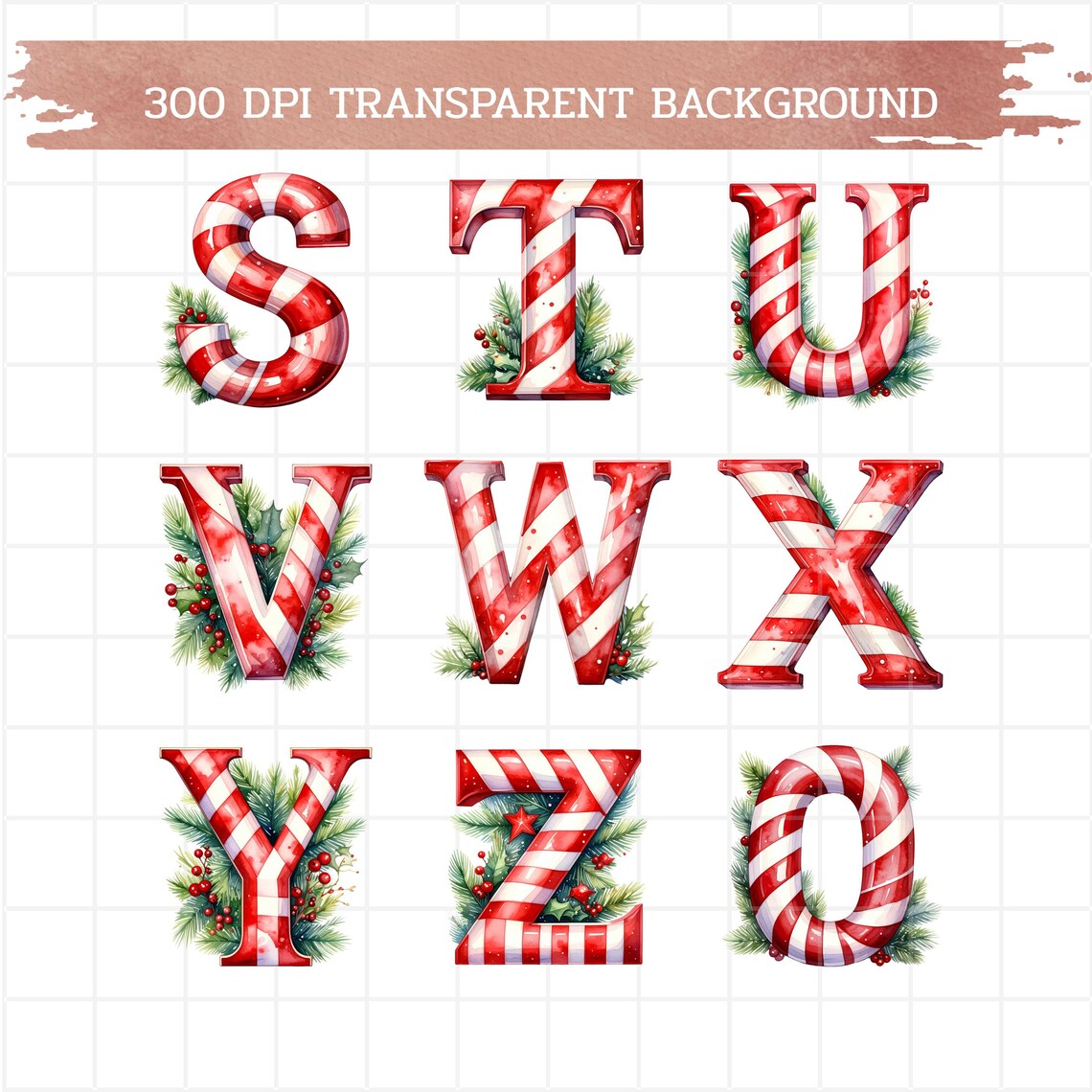 Candy Cane Christmas Alphabet: Red Stripe PNG Clipart (digital Download ...