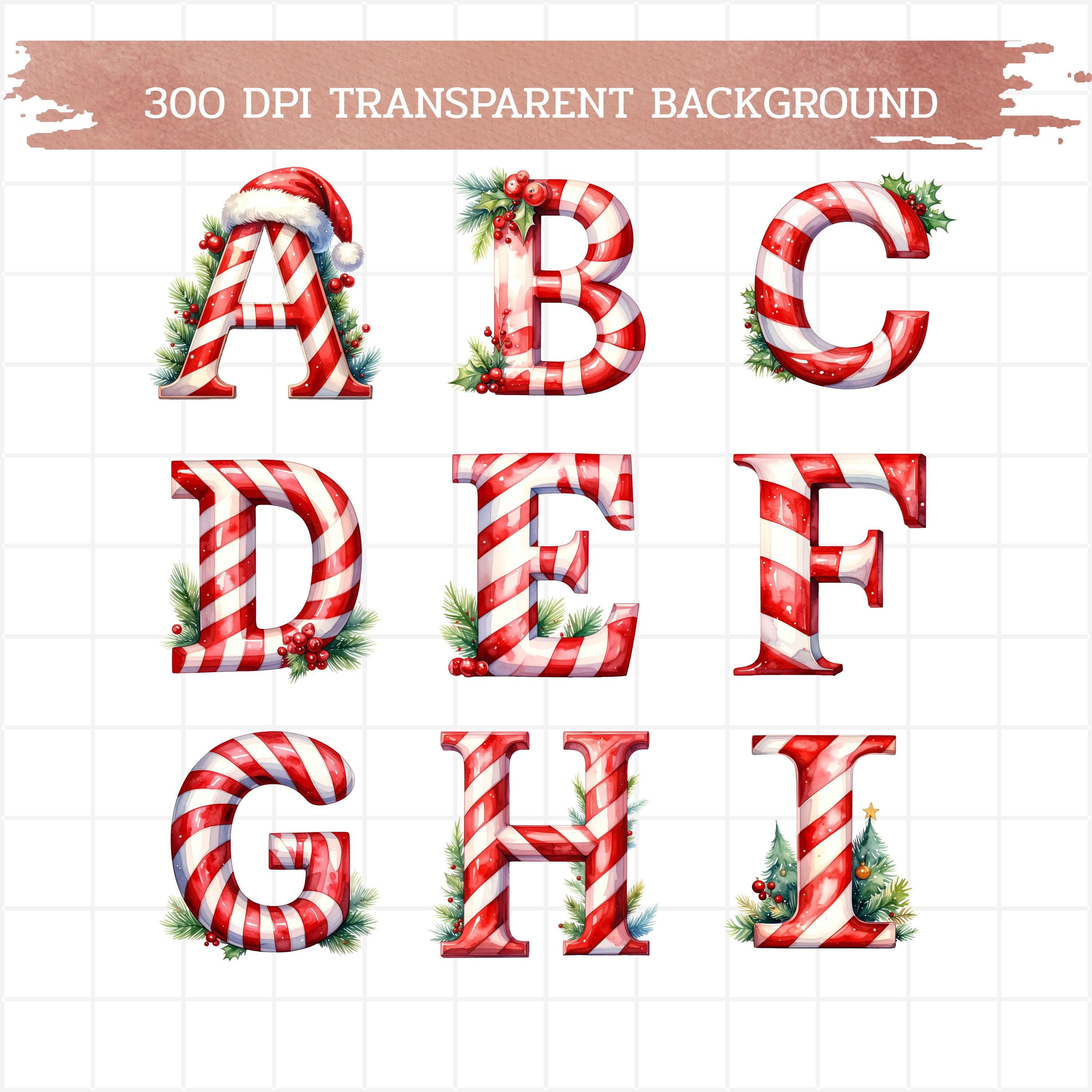 Candy Cane Christmas Alphabet: Red Stripe PNG Clipart (digital Download ...