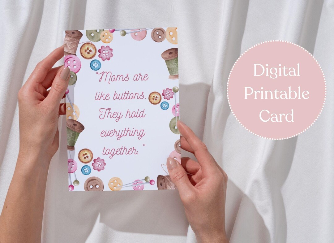 Mother’s Day Card for Mom - Cute Button-themed Sewing Card - Printable ...